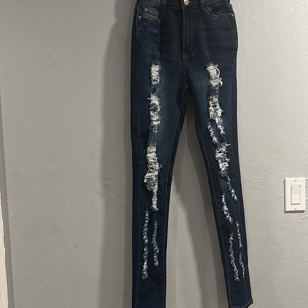 Fashionnova Ripped Dark Blue High Rise Skinny Jeans - Gem